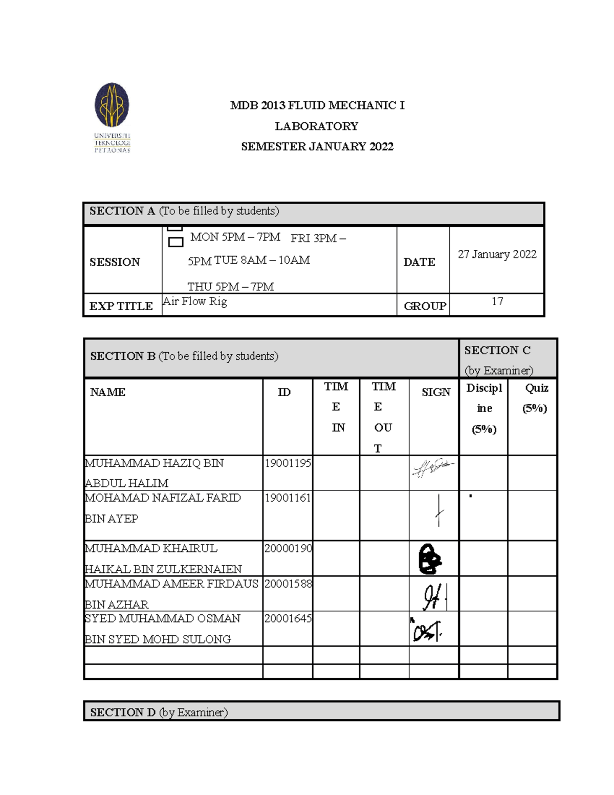 Air Flow Rig - Air Flow Rig Lab Report - MDB 2013 FLUID MECHANIC I ...