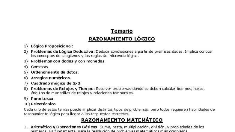 Temario RAZ MAT 2026: Razonamiento Lógico y Matemático - Studocu