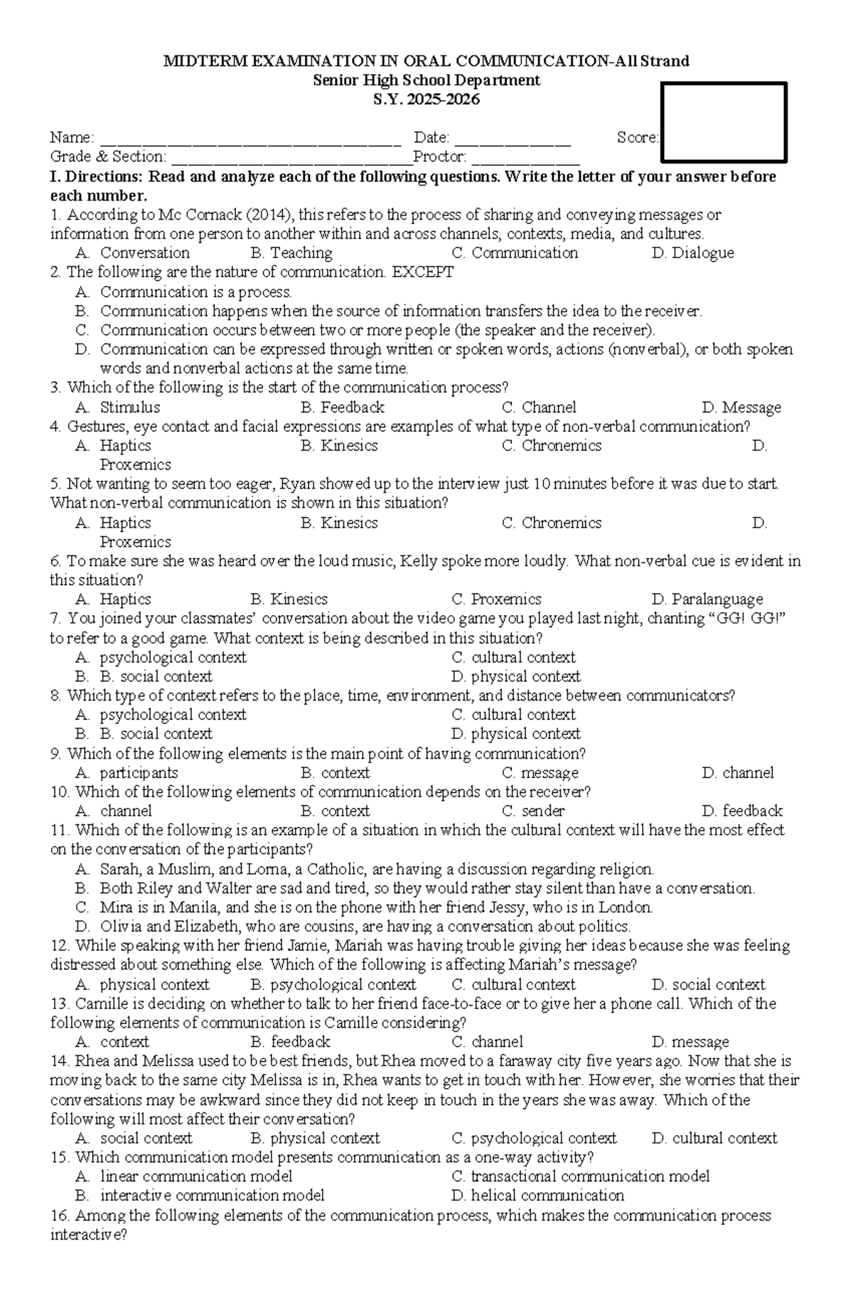 Midterm Exam in Oral Communication (S.Y. 2023-2024) - Studocu
