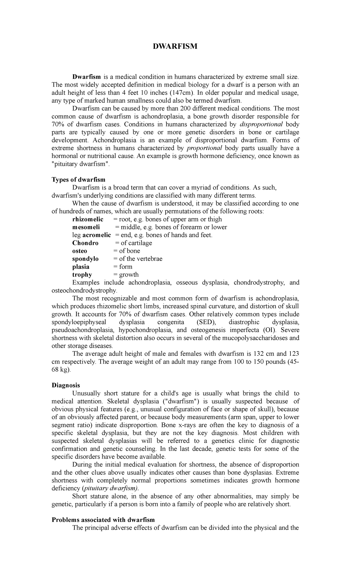 Dwarfism Lecture Notes: Overview, Types & Treatment Strategies - Studocu
