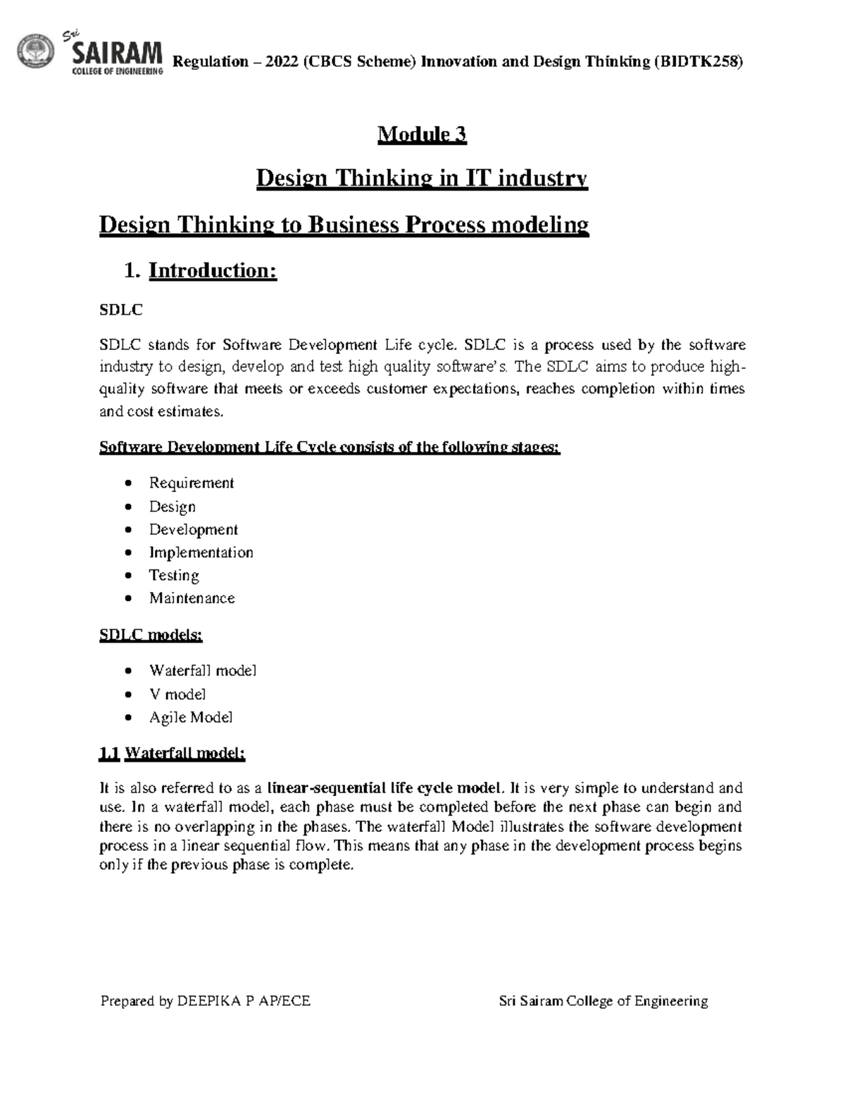 Module 3 BIDTK258 Lecture Notes: Design Thinking in IT & Agile ...