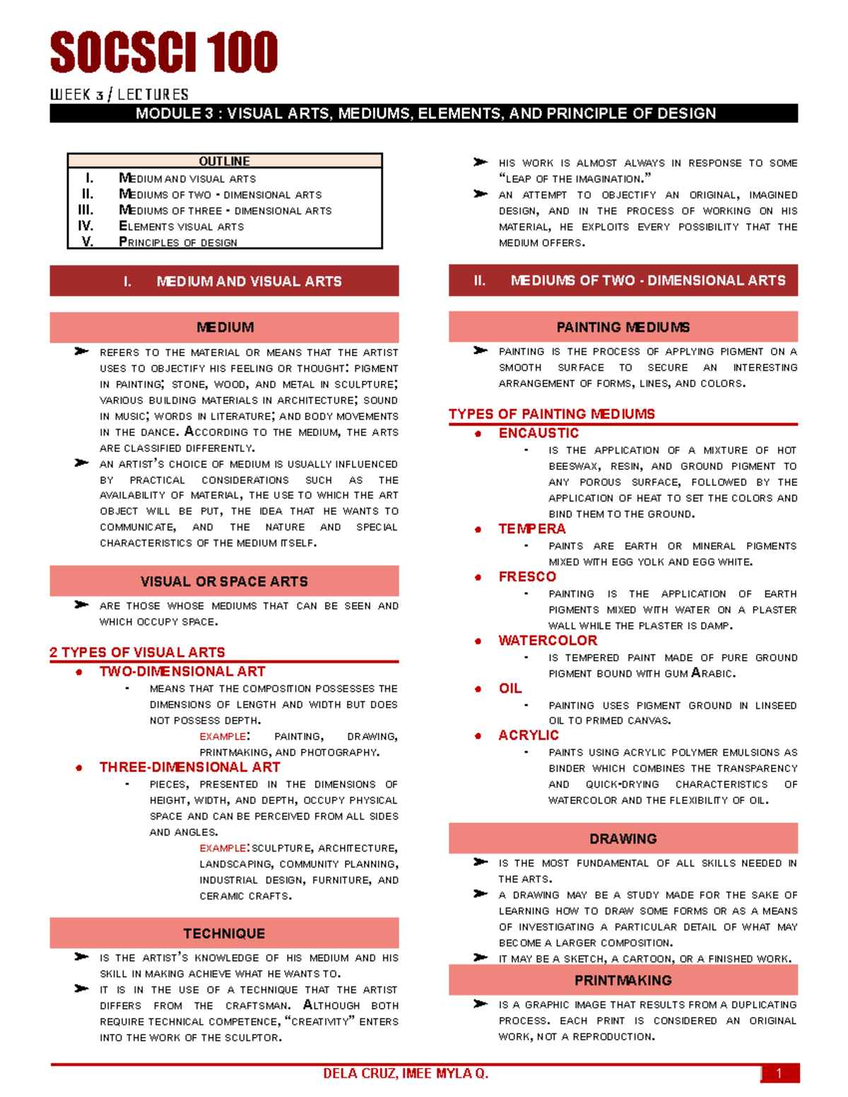 SOCSCI 100 WEEK 3 LECTURE NOTES: VISUAL ARTS & DESIGN PRINCIPLES - Studocu