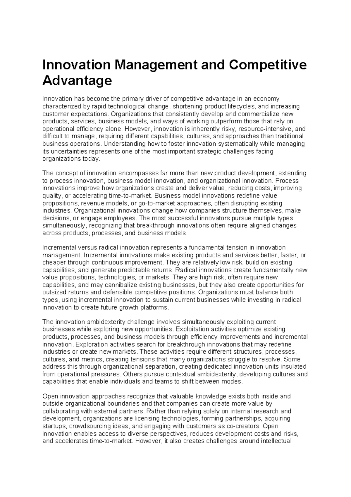 Innovation Management and Competitive Advantage: Strategies for Success ...
