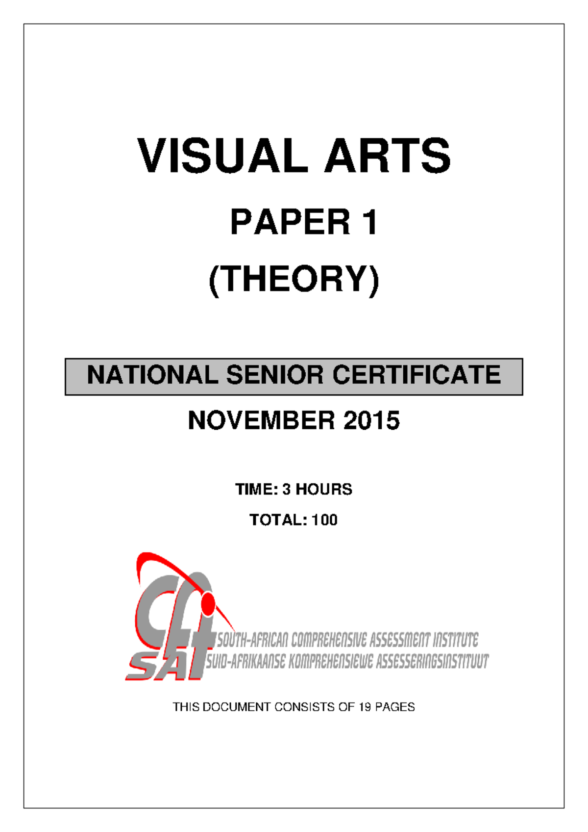 Visual Arts P1 Theory Exam - National Senior Certificate Nov 2015 - Studocu