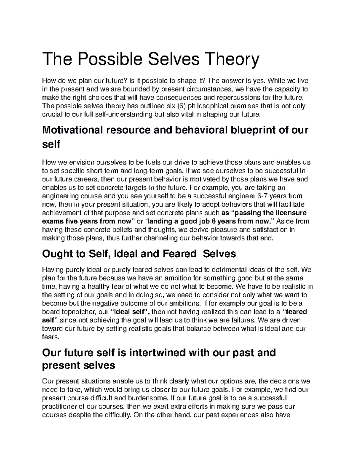 The Possible Selves Theory - The Possi ble Sel ves Theor y How do we ...