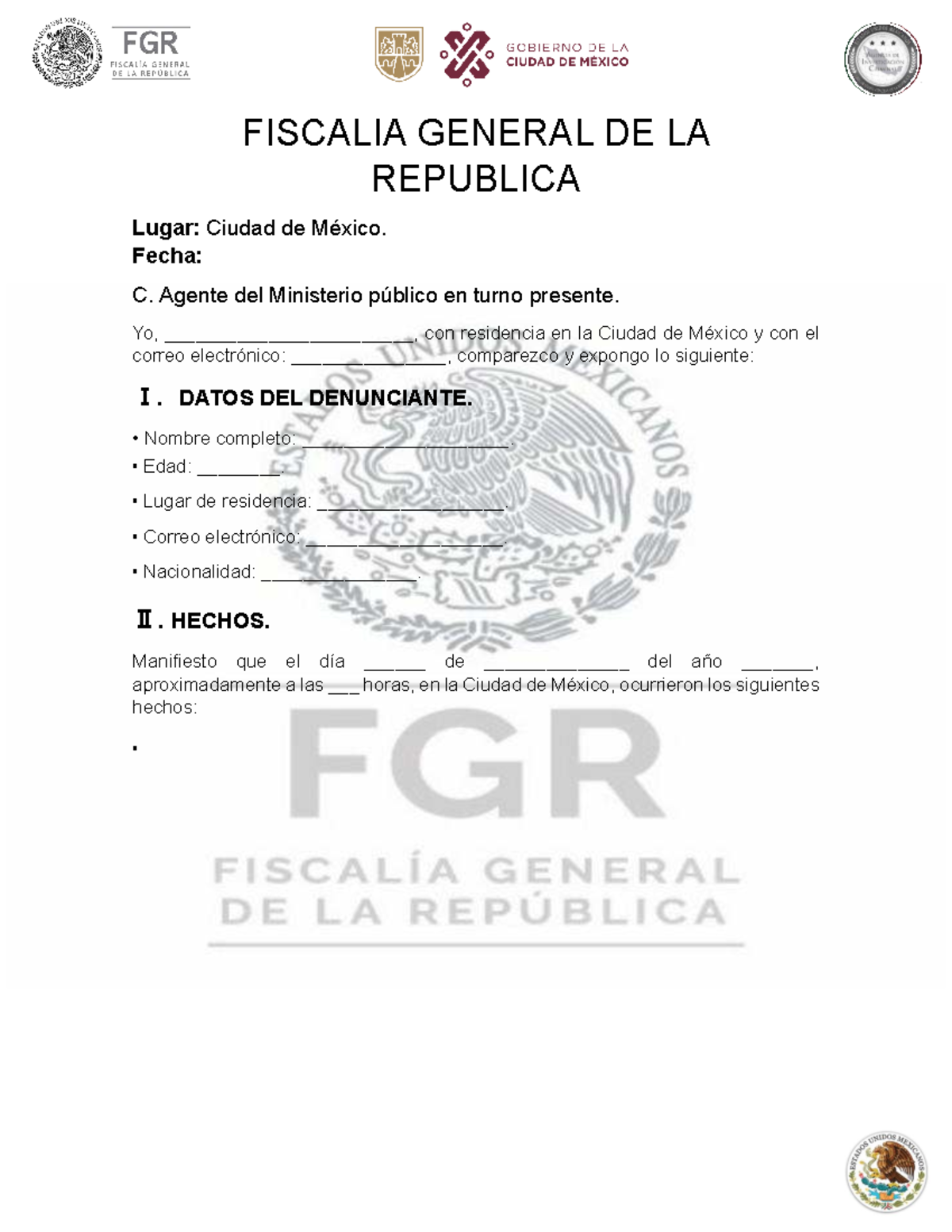 Denuncia Formal ante la FGR - Ciudad de México - Studocu