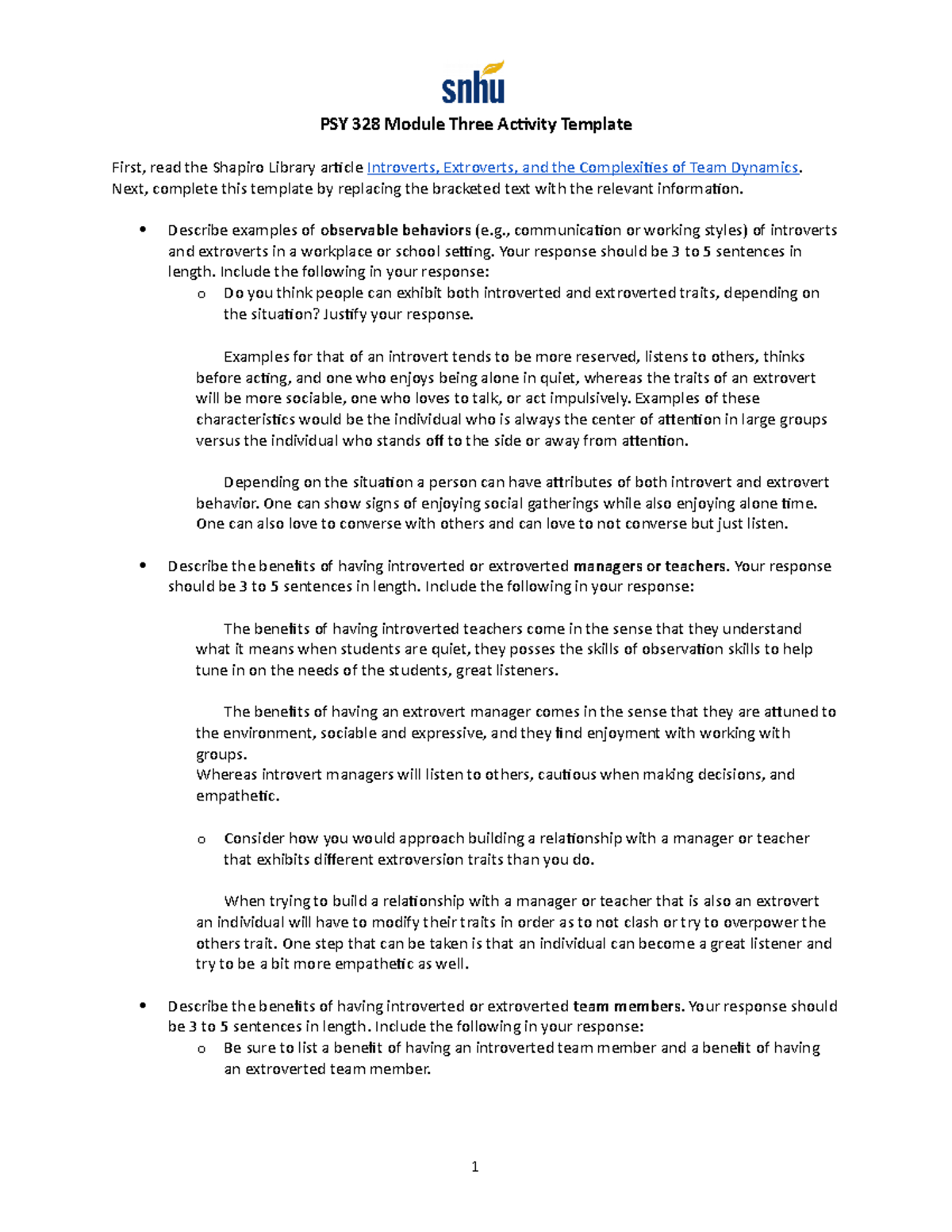 3-2 Activity Introverts, Extroverts, and Team Dynamics - PSY 328 Module ...