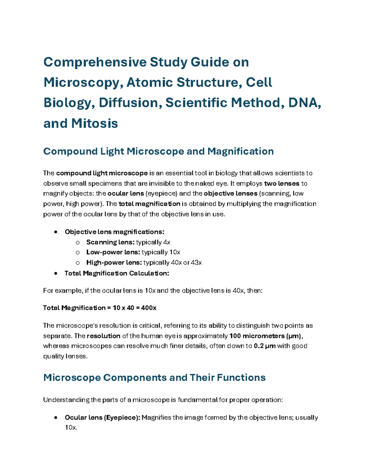 Lab Exam 1 Study Guide: Microscopy, Cell Biology, and DNA - Studocu