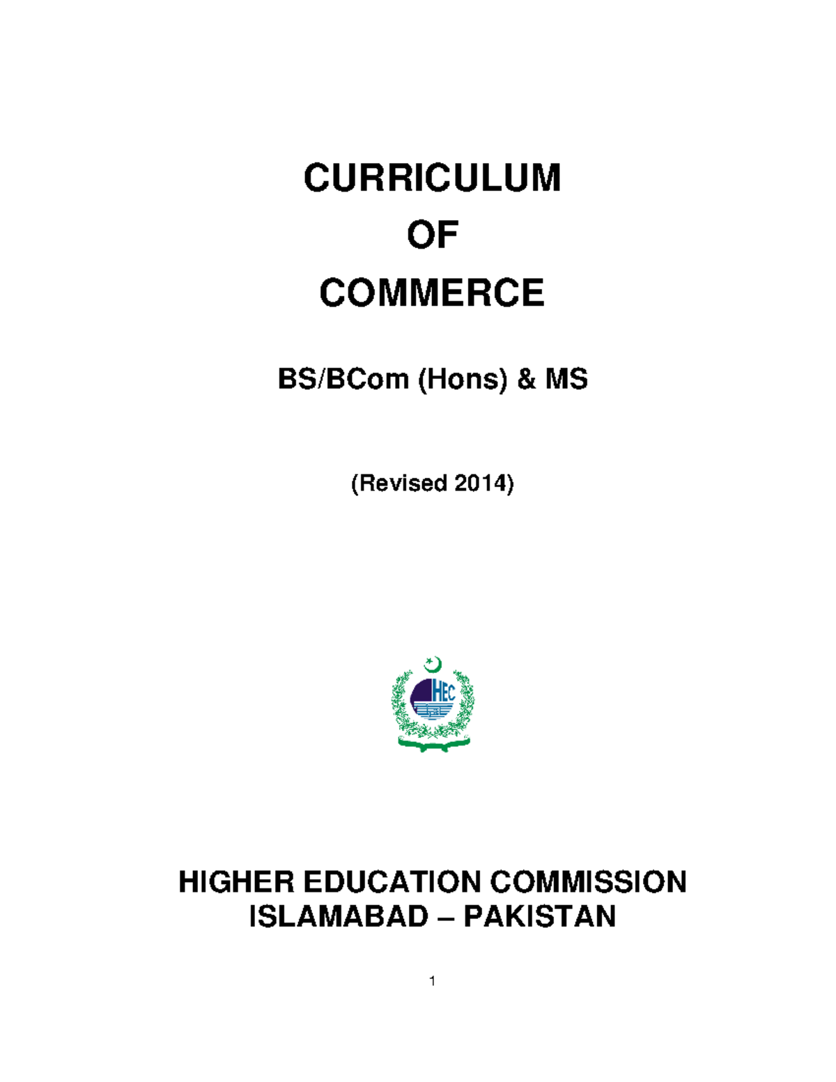 Curriculum for BS/BCom (Hons) in Commerce - Revised 2014 - Studocu