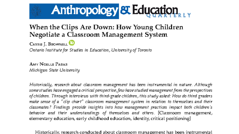 When the Clips Are Down: Children's Views on Classroom Management ...