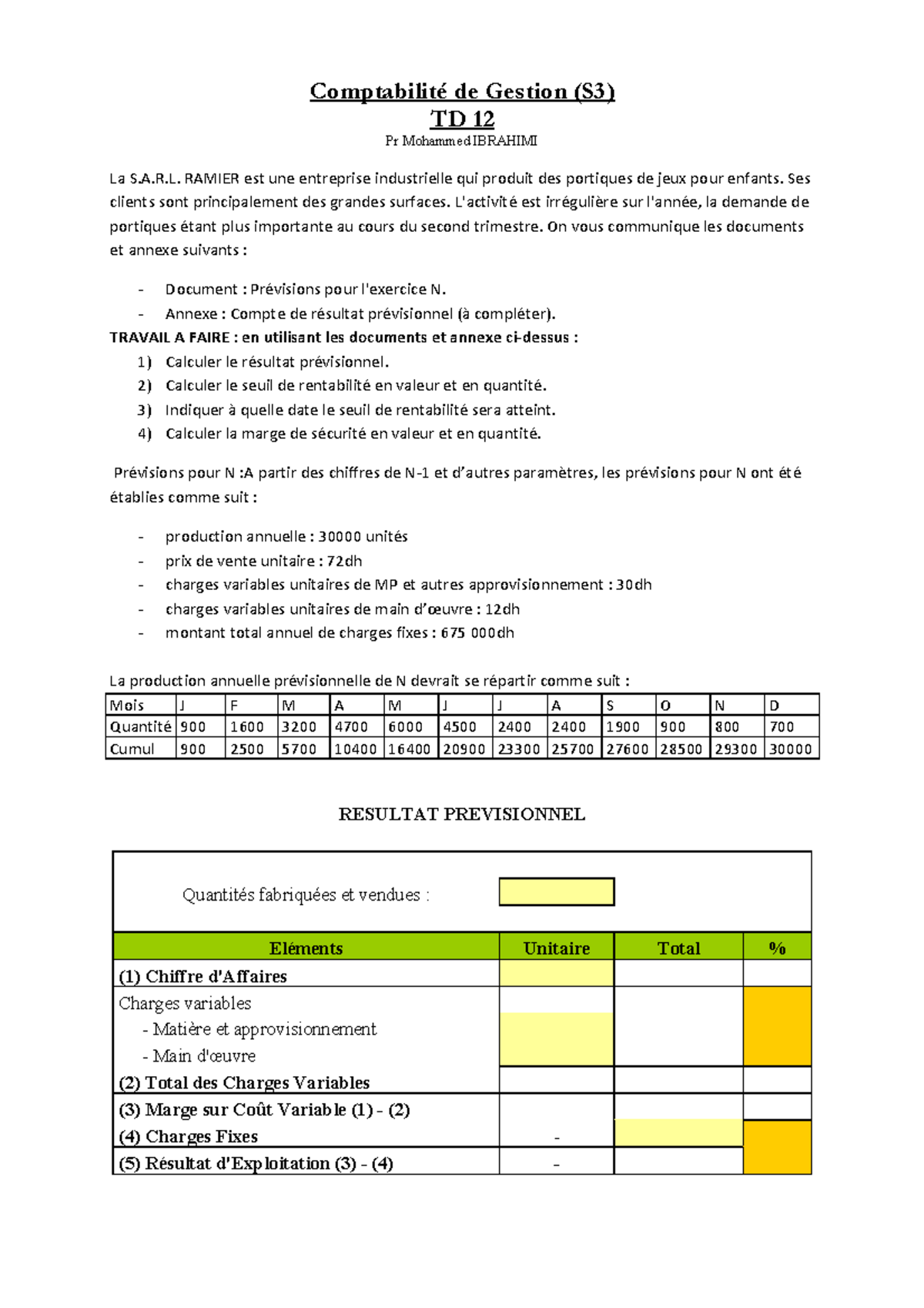 Comptabilité de Gestion (S3) TD 12: Analyse de la S.A.R.L. RAMIER - Studocu