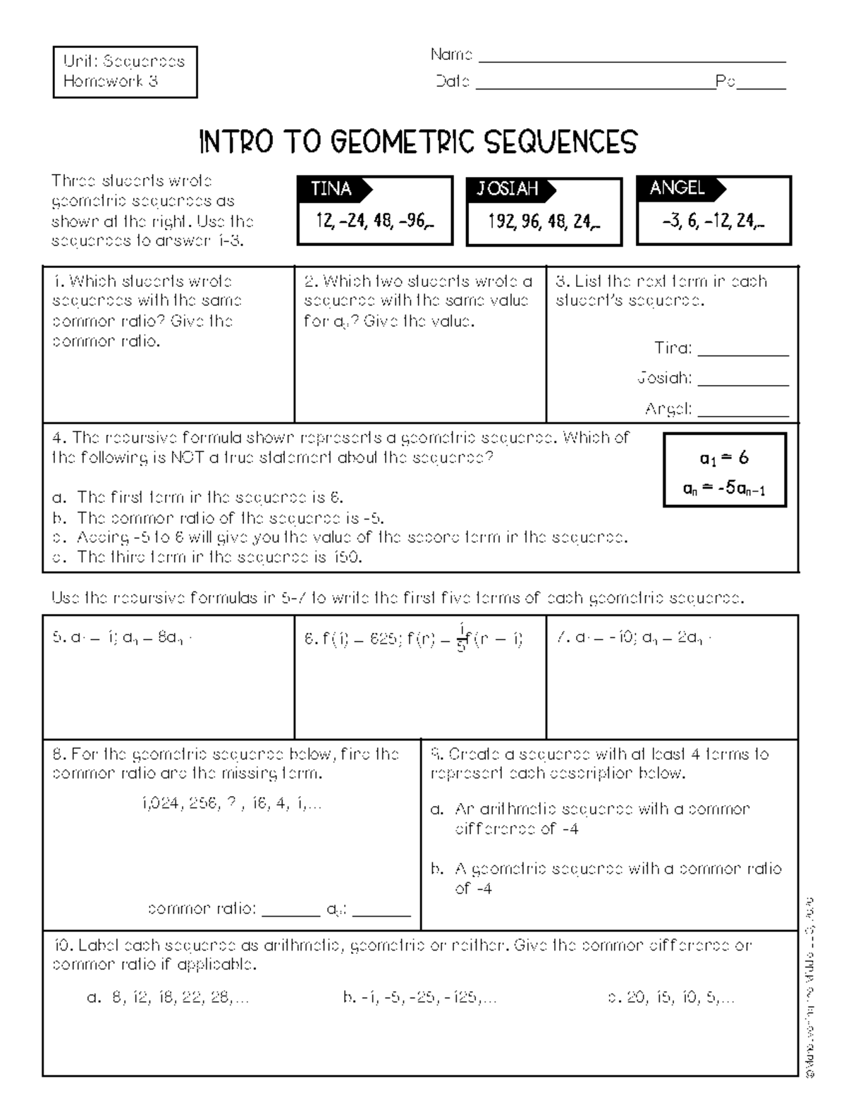 Geometric Sequences Homework and Explicit Formulas - CYU - Studocu