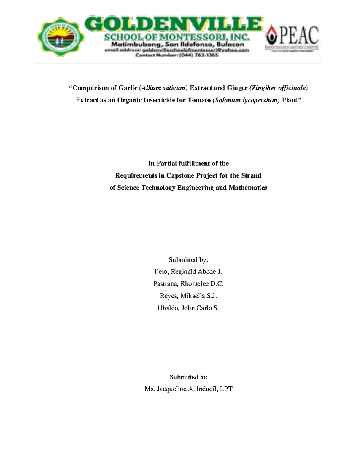 Comparison of Garlic vs Ginger Extracts as Organic Insecticides - Studocu