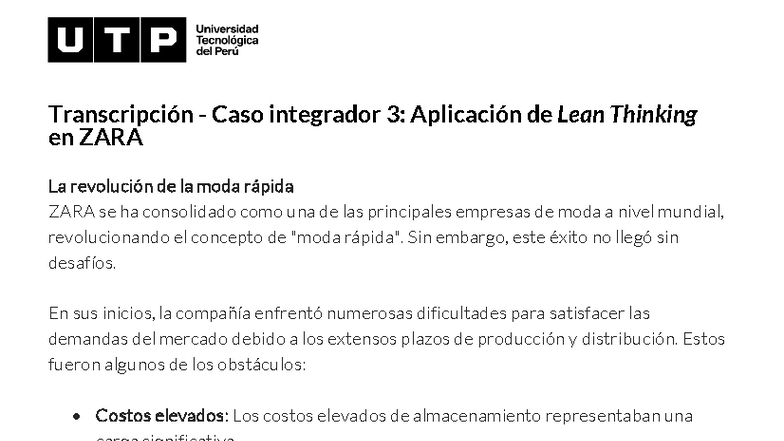 Caso Integrador 3: Lean Thinking en ZARA y su Impacto en la Moda Rápida ...