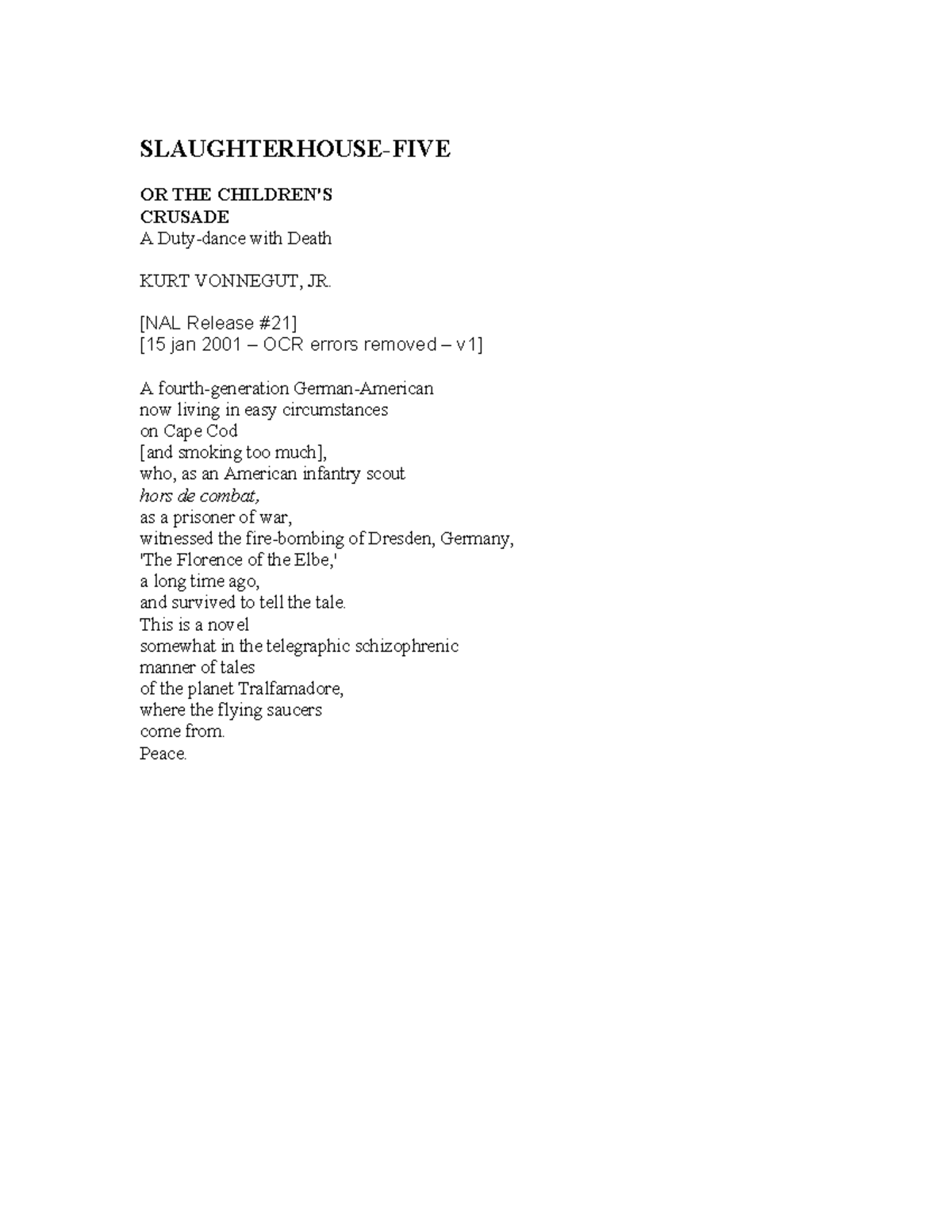 Slaughterhouse-Five (ENG 101) Full Text Analysis & Insights - Studocu