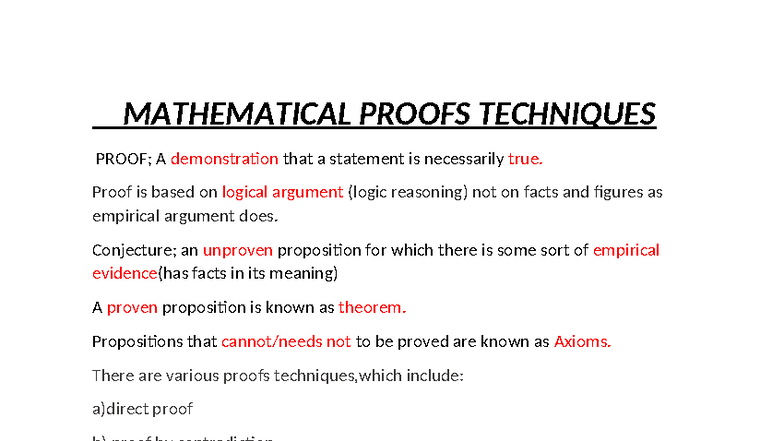 Mathematical Proofs Techniques Understanding Proof Methods Studocu