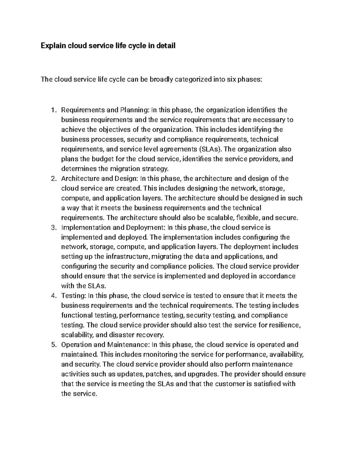 Cloud Service Life Cycle Explained: Phases and Details - Studocu