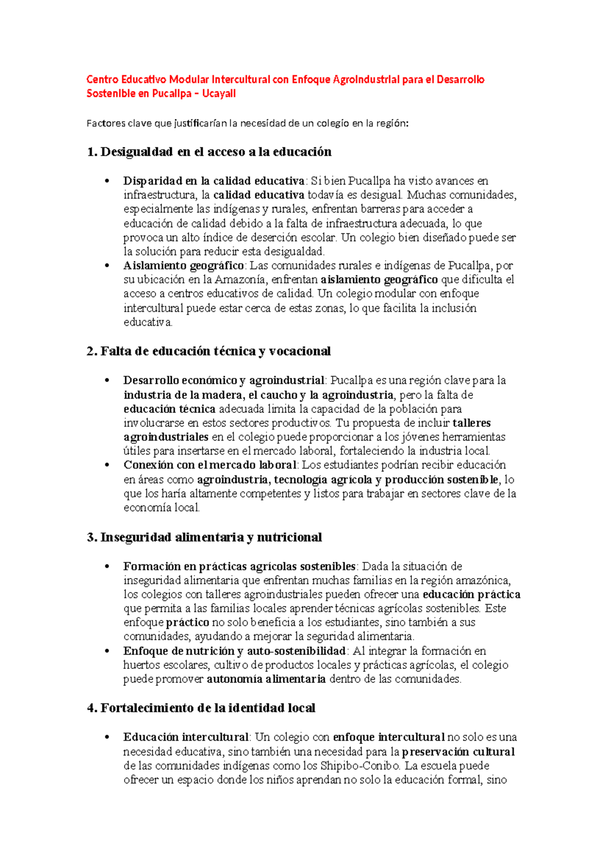 Taller 9 Propuesta De Colegio Modular Intercultural En Pucallpa Studocu