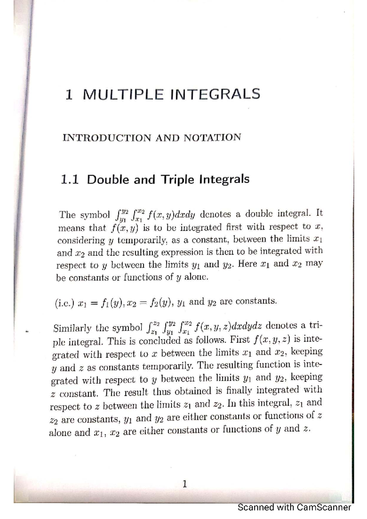 Unit 1: Multiple Integrals - Introduction and Notation - Studocu