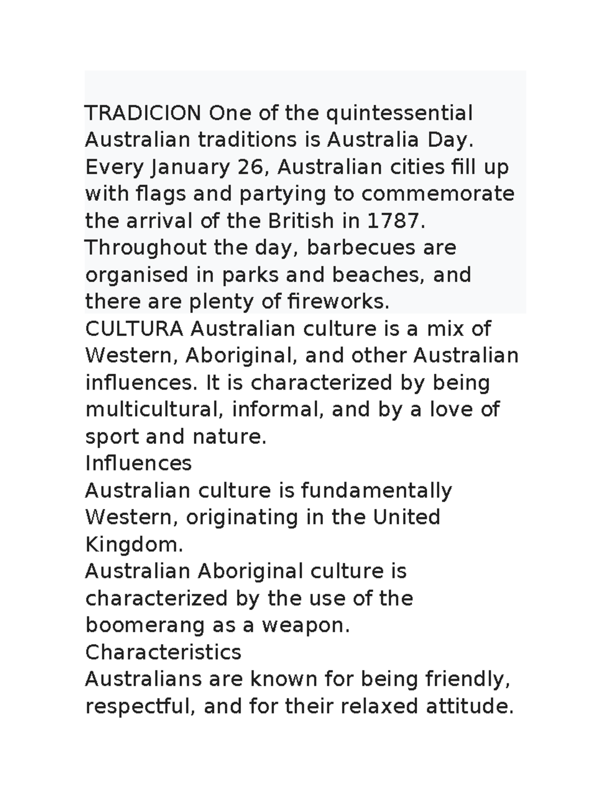 Australia - resumen - TRADICION One of the quintessential Australian ...