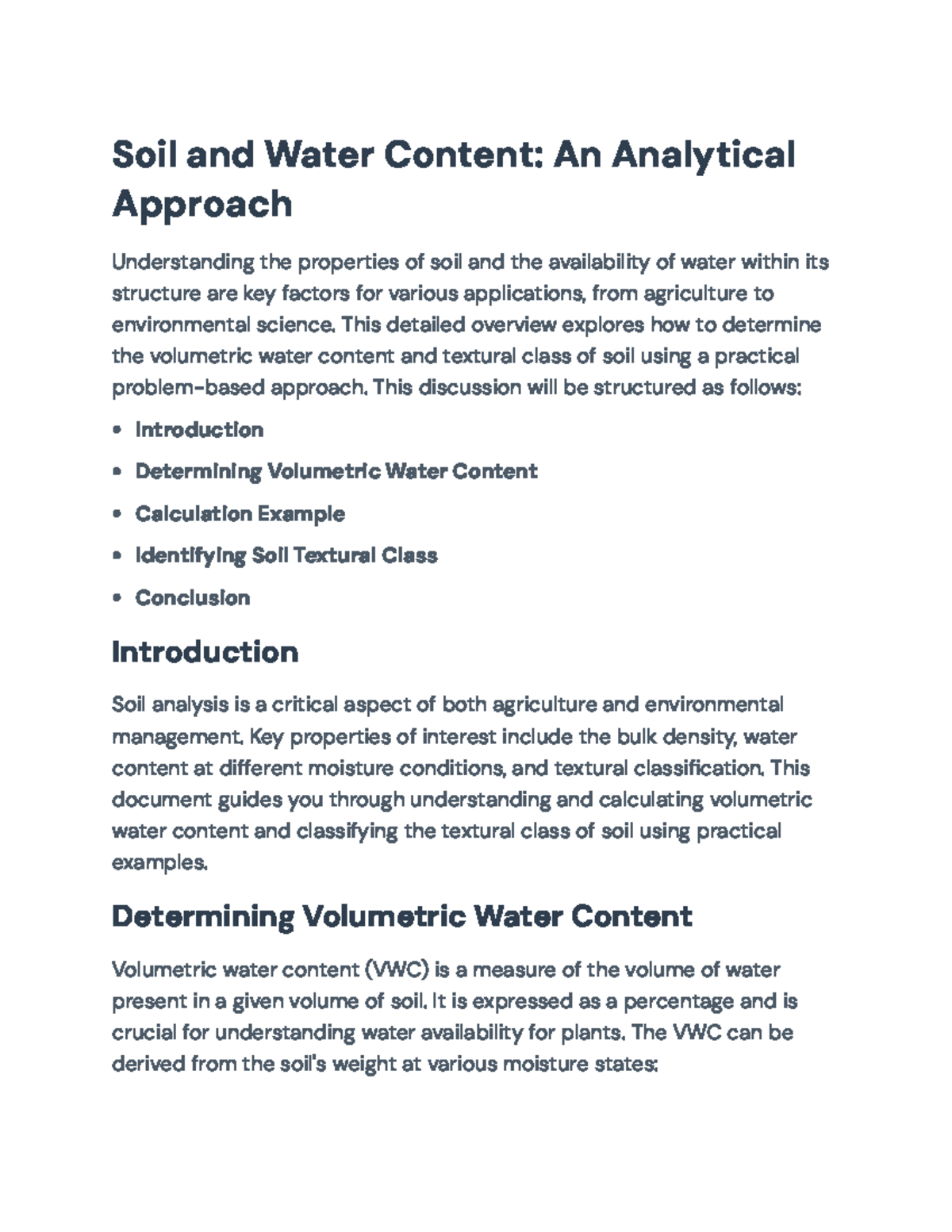Soil Analysis: Volumetric Water Content & Textural Class Methods - Soil ...