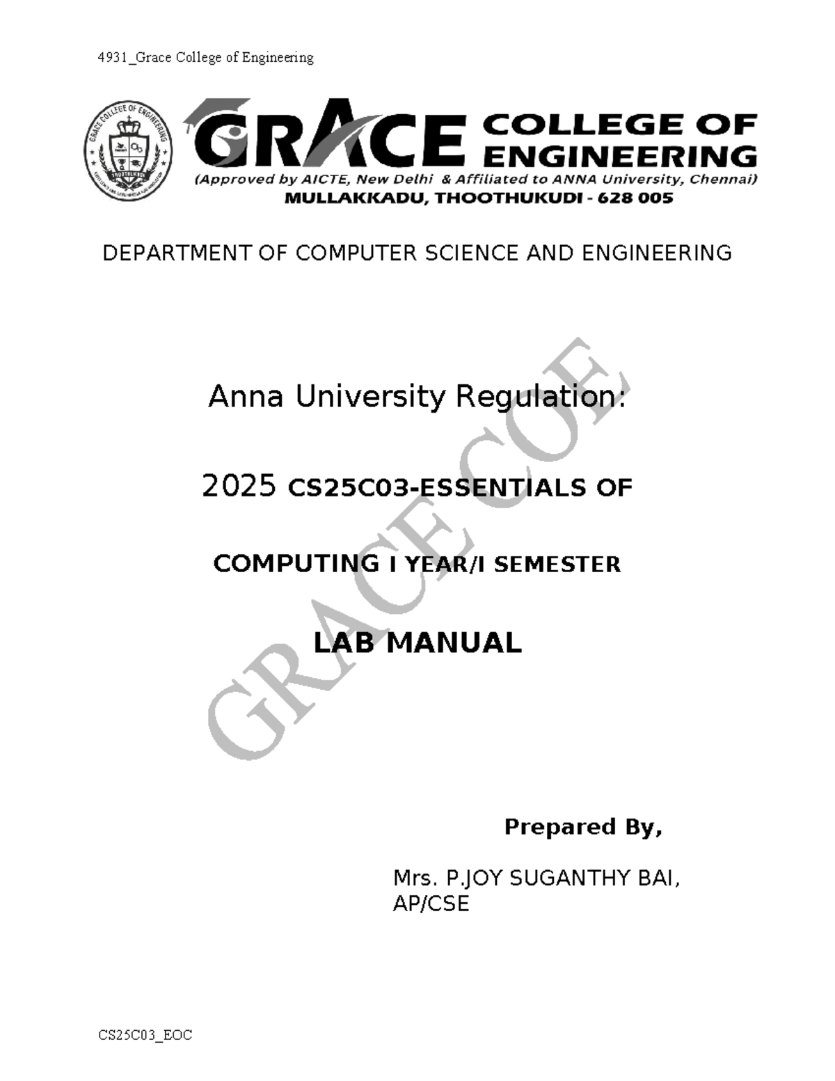 CS25C03 EOC Lab Manual: Office Software & Spreadsheet Applications ...