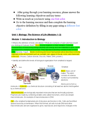 Glo mod 1 - module 1 for OA prep - C190 Biology Guided Learning ...