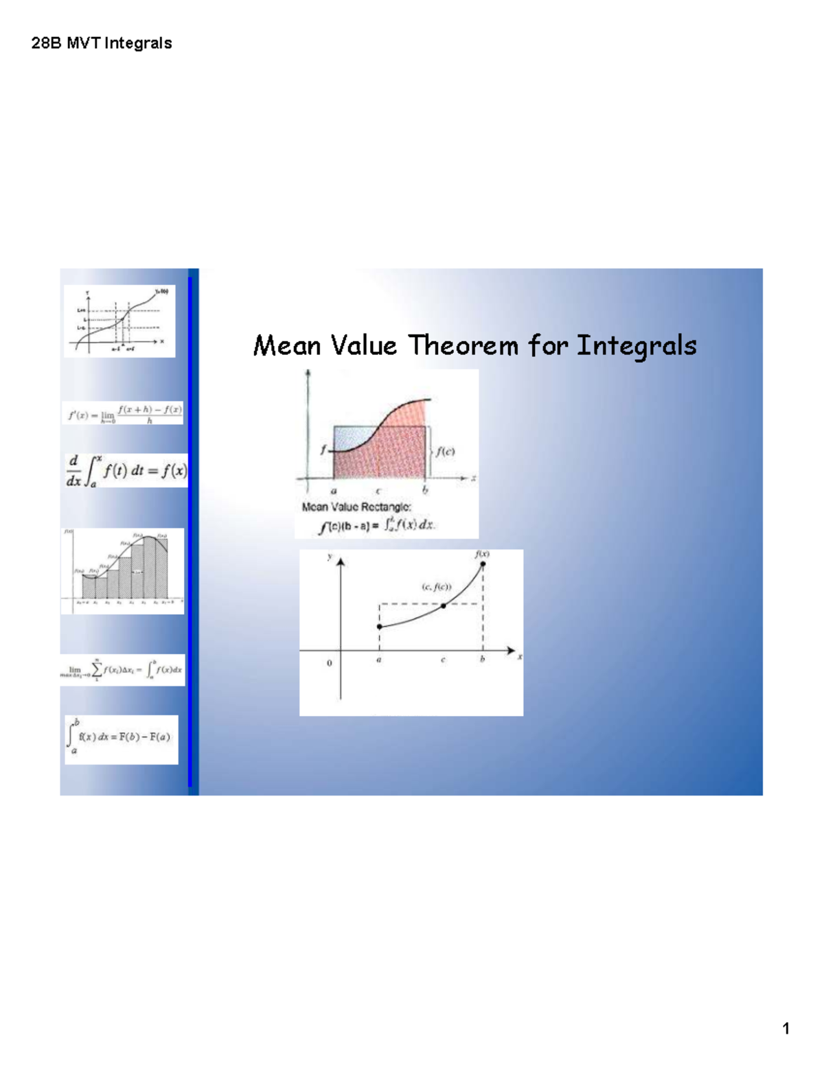 28B MVT Integrals: Mean Value Theorem & Average Value Notes - Studocu