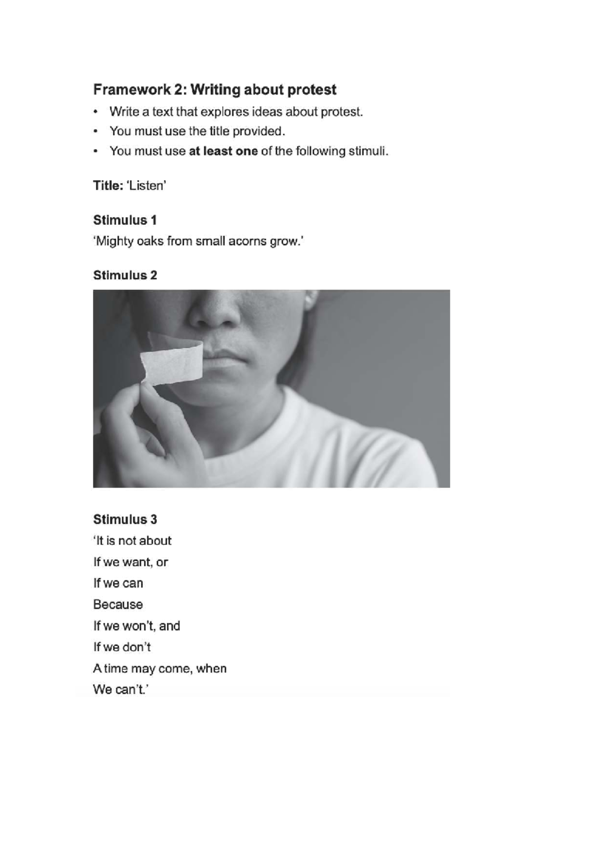 Framework 2: Writing About Protest - Practice SACs - Studocu