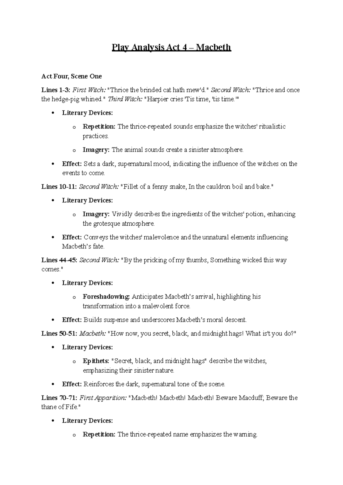 Play Analysis: Macbeth Act 4 - Scene Breakdown and Literary Devices ...