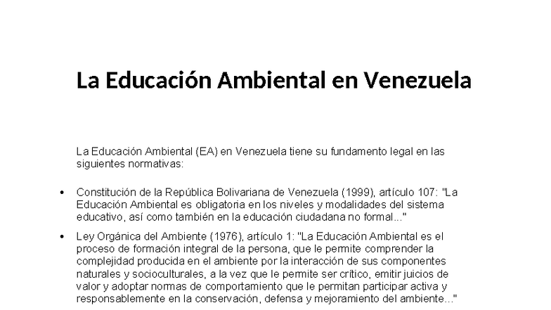 Educación Ambiental en Venezuela: Retos y Proyectos Clave - Studocu