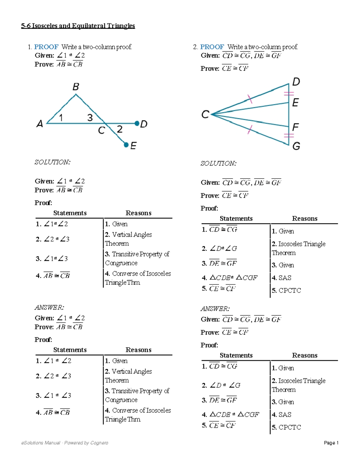 5 6 Isosceles and Equilateral Triangles - PROOF Write a two-column ...