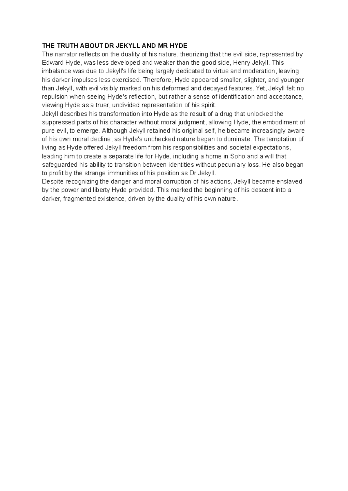 Analysis of Duality in "Dr. Jekyll and Mr. Hyde" - Studocu