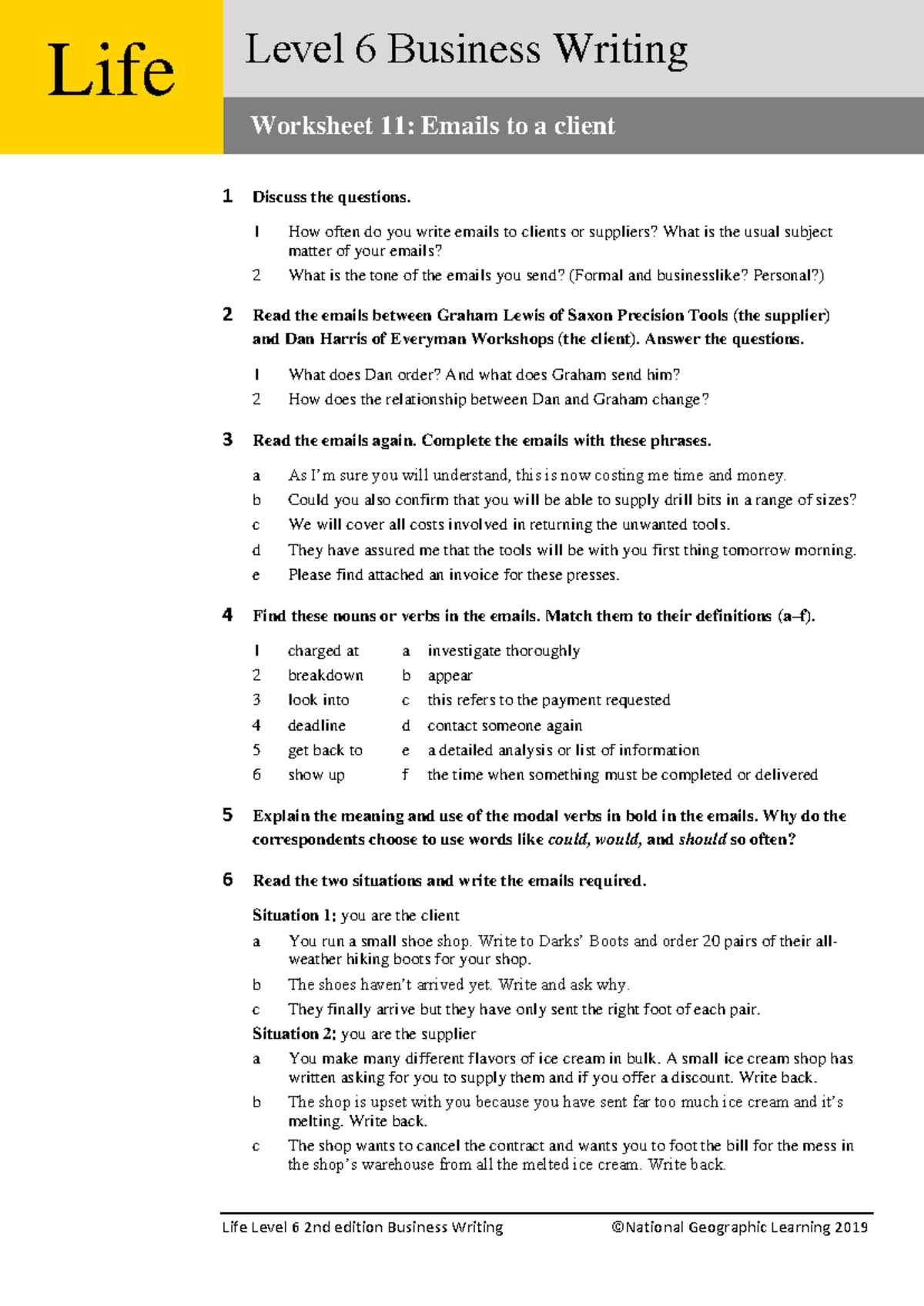 Level 6 Worksheet 11 Emails To AClient - Life Level 6 2nd edition ...
