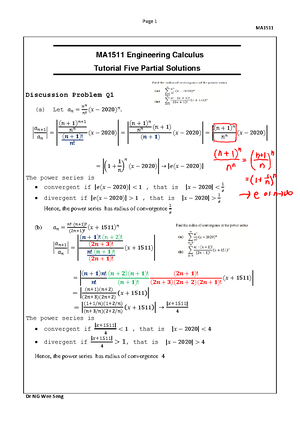 Tutorial 2 Discussion Problems Solutions - MA MA1511 Engineering ...