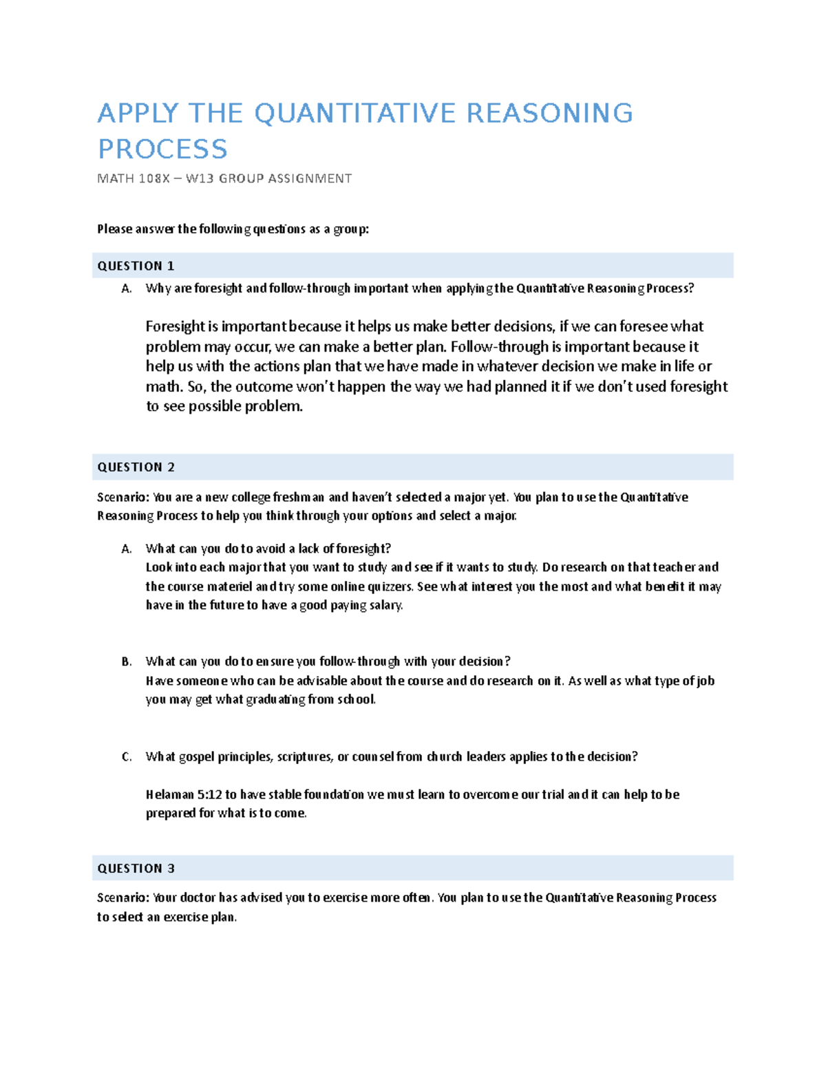 MATH 108X W13 Group Assignment: Applying Quantitative Reasoning Process ...