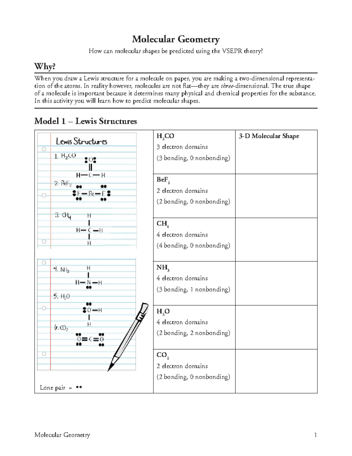Pogil 20: Understanding Molecular Geometry & VSEPR Theory - Studocu
