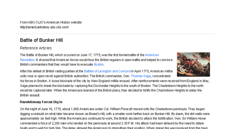Battle of Bunker Hill: Key Insights and Historical Context - Studocu