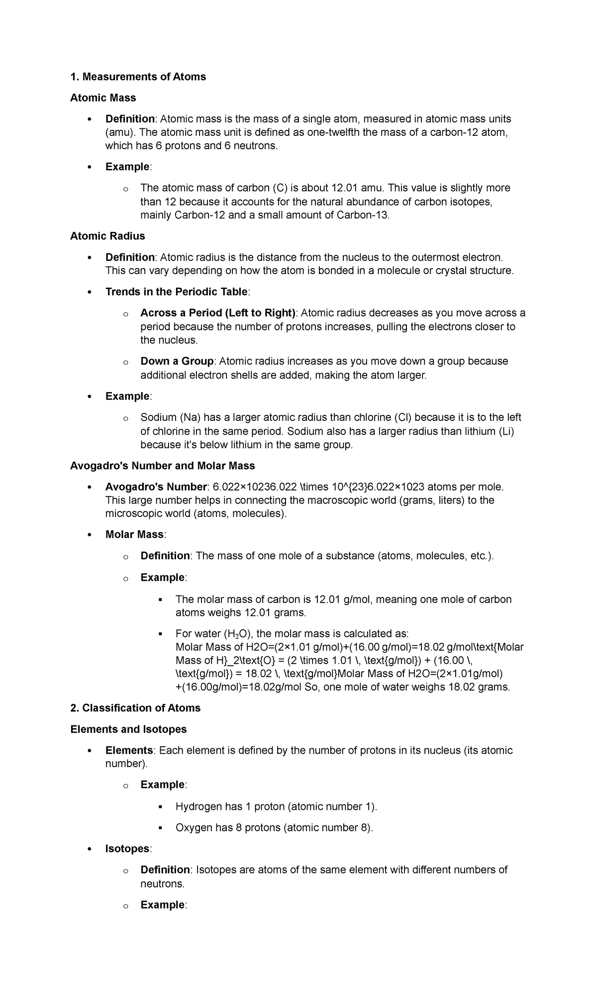 Notes - 1. Measurements of Atoms Atomic Mass Definition: Atomic mass is ...