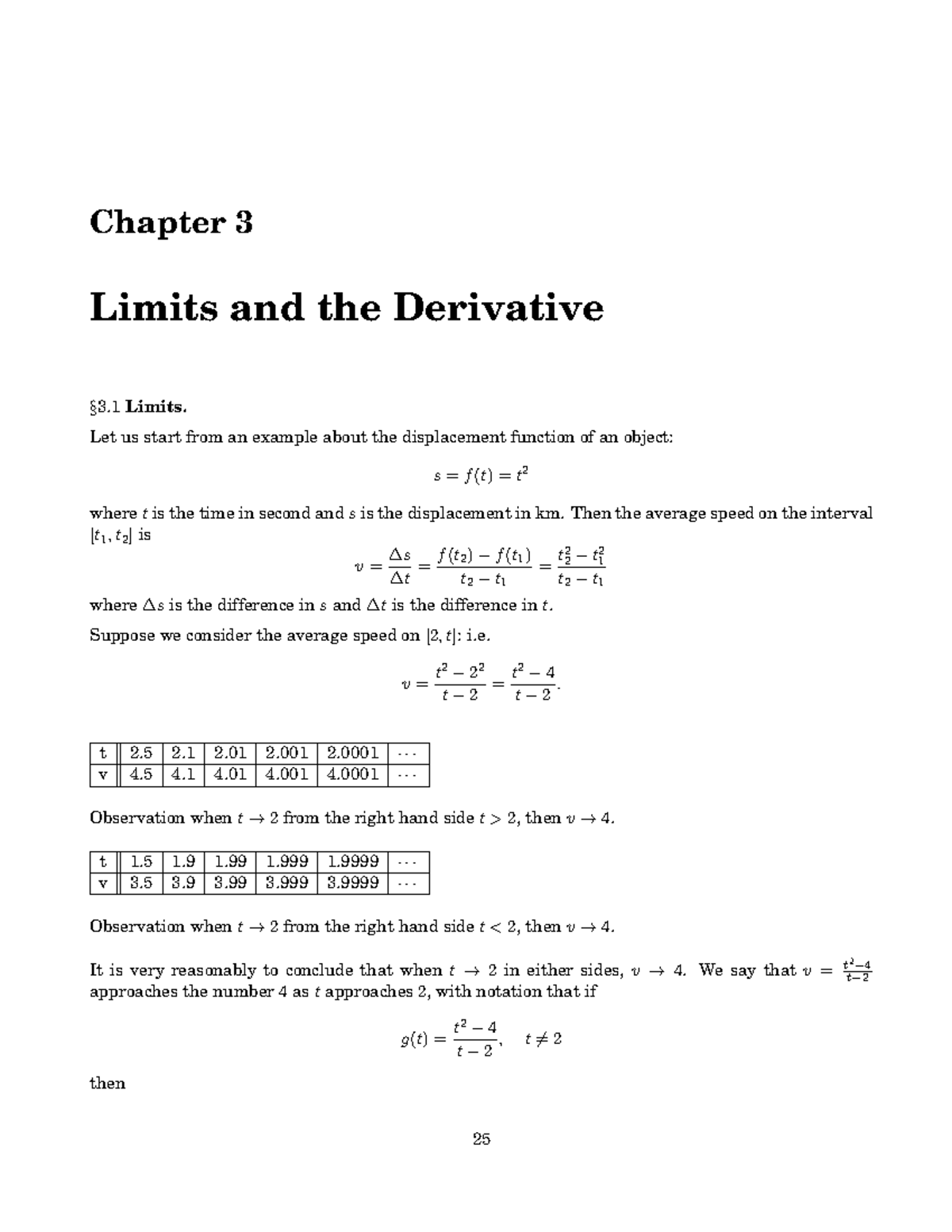 Chapter 3 (MATH101) - Limits and the Derivative: Comprehensive Notes ...