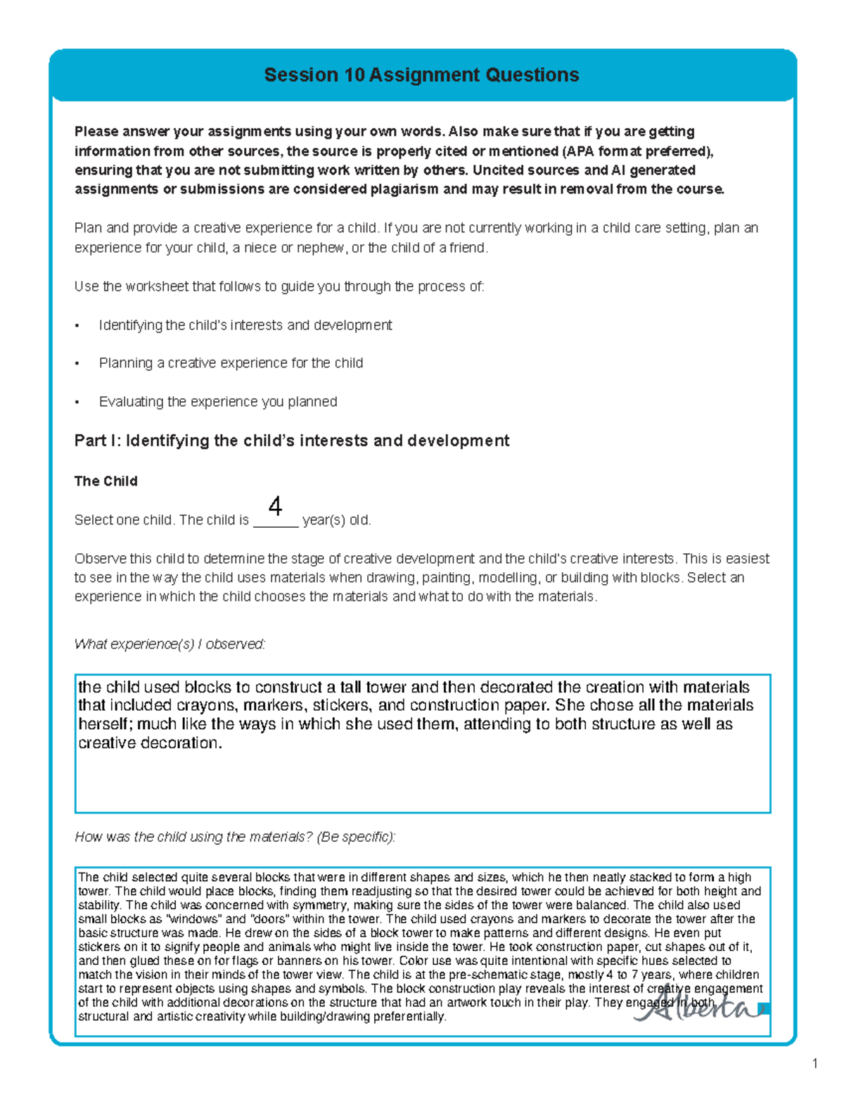 Session 10: Creative Experience Planning Assignment for Child Development - Studocu