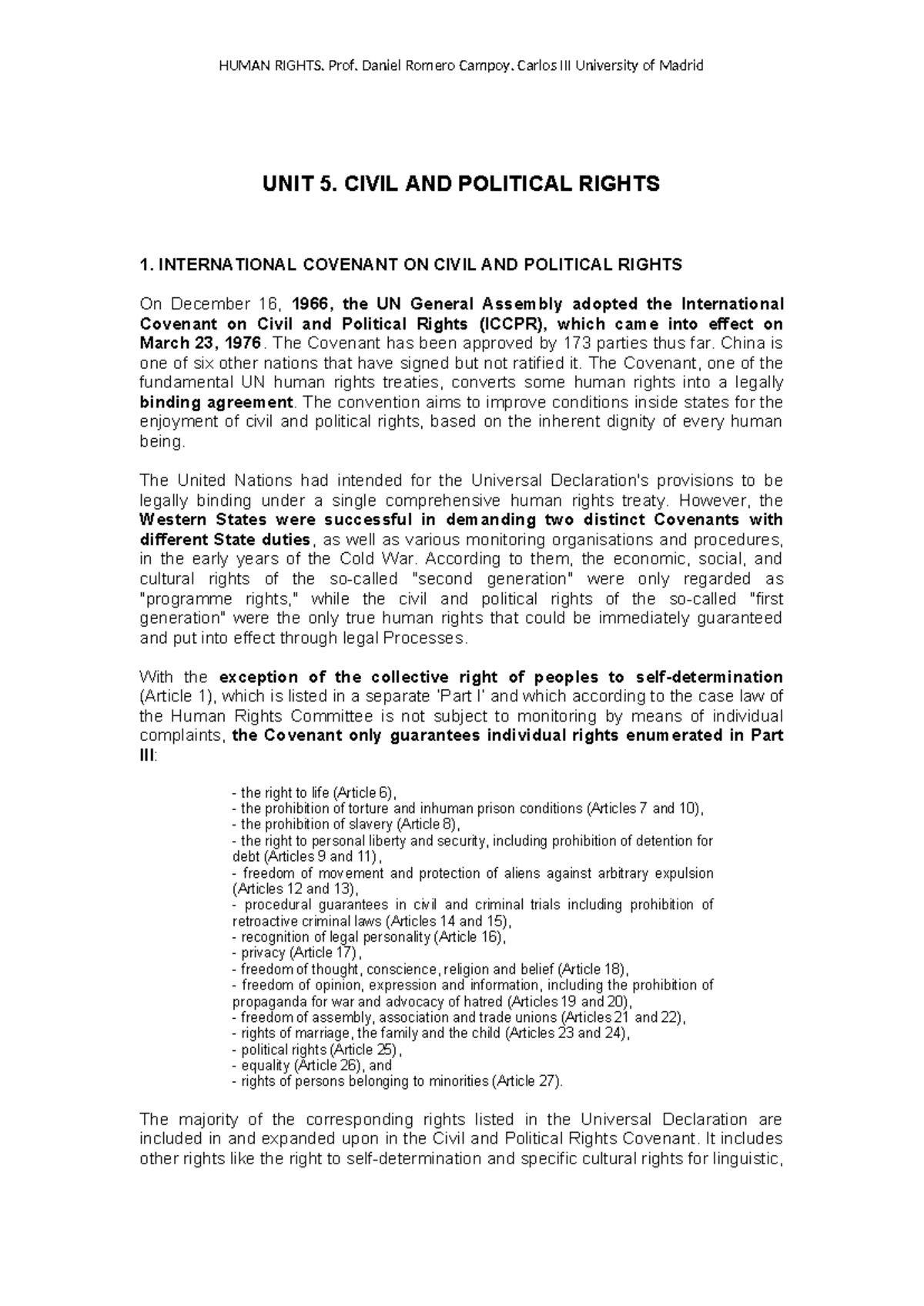 Unit 5: Civil and Political Rights - Human Rights Overview - Studocu