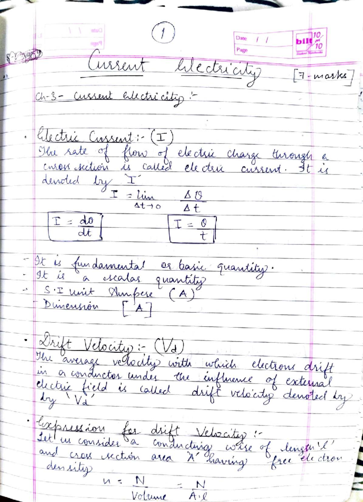 Physics CH-3: Current Electricity Concepts and Formulas - Studocu
