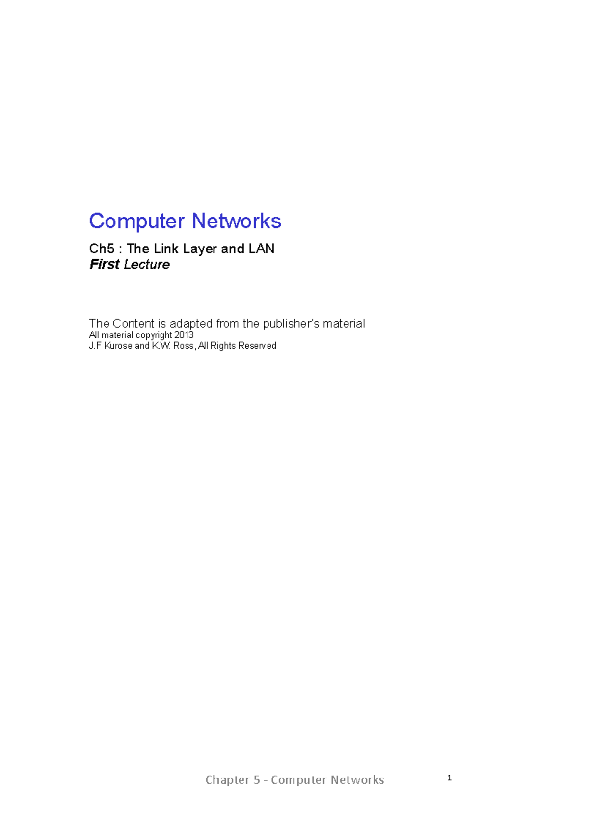 Computer Networks - Ch5 A - Computer Networks Ch5 : The Link Layer and ...