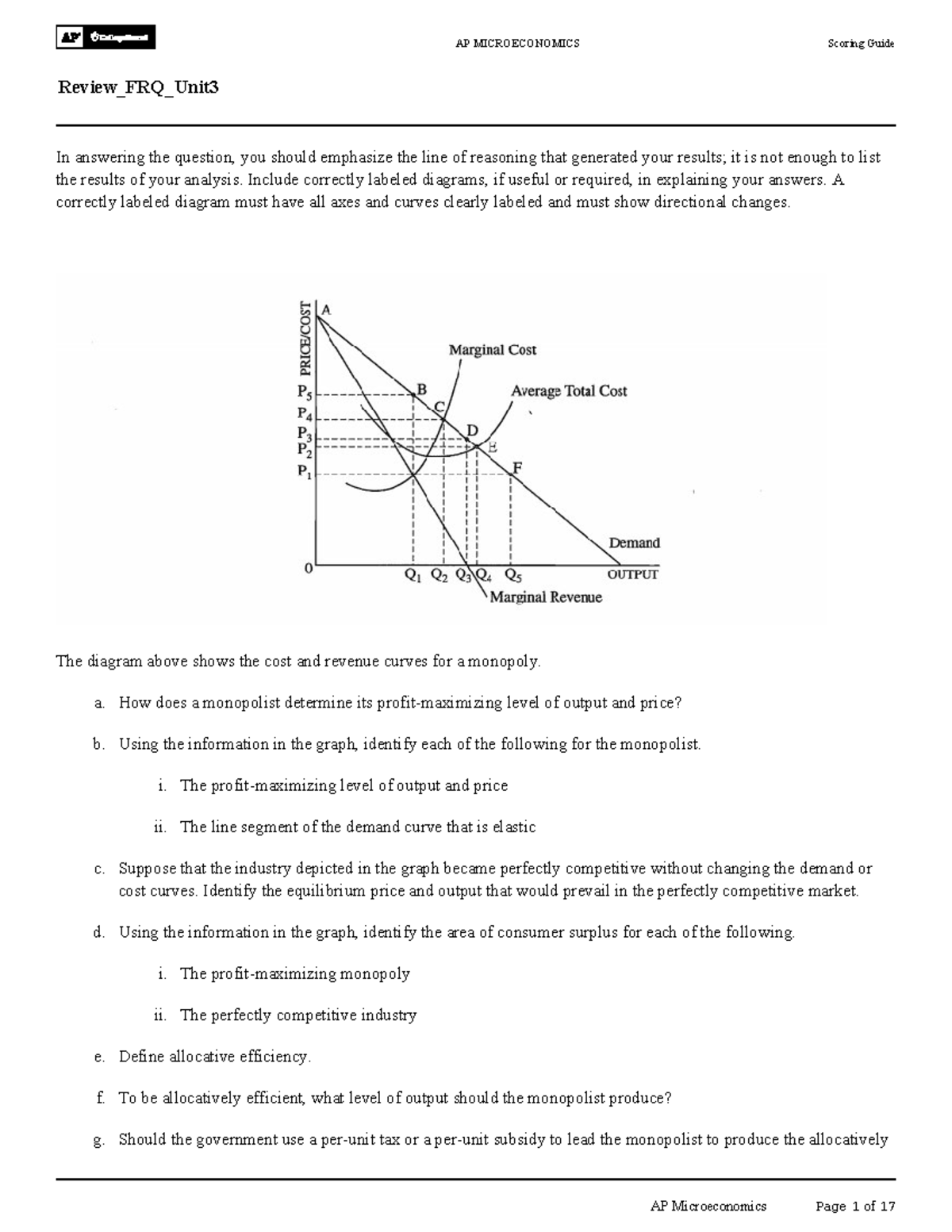 AP MICROECONOMICS FRQ Unit 3 Scoring Guide Review - Studocu