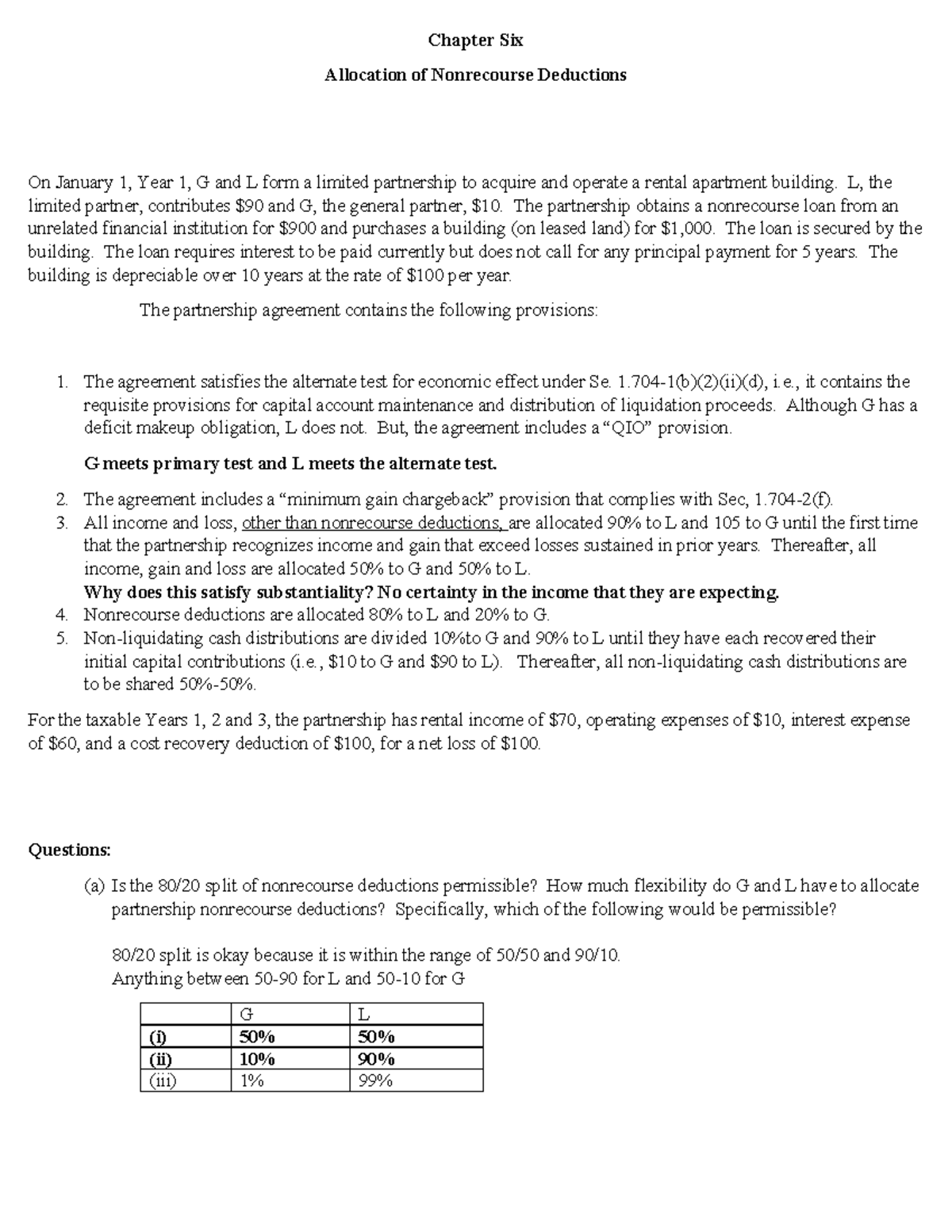 Chapter 6 - Allocation of Nonrecourse Deductions Homework (1) - Studocu
