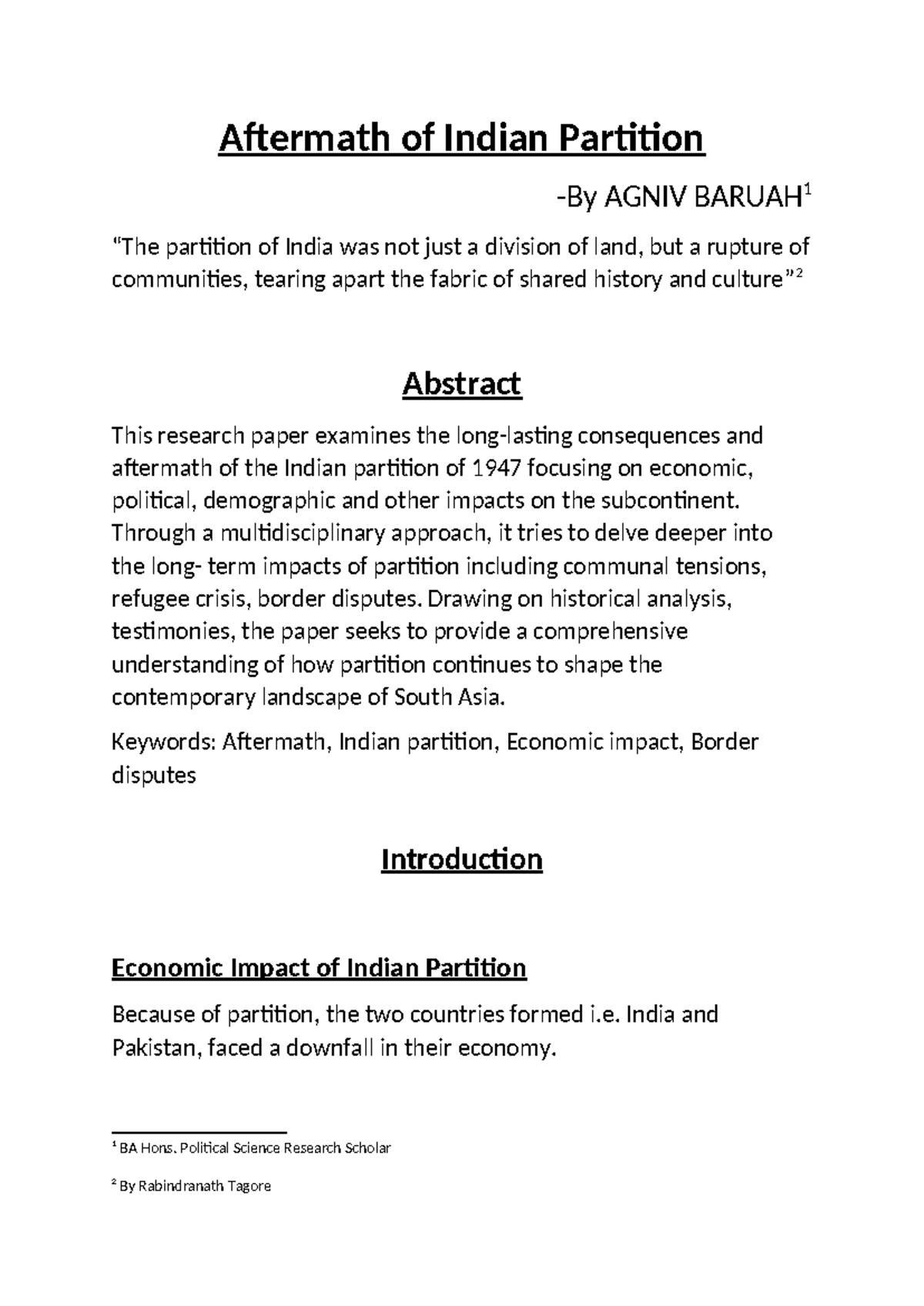 The Aftermath of Indian Partition: Economic, Social & Political Impacts ...