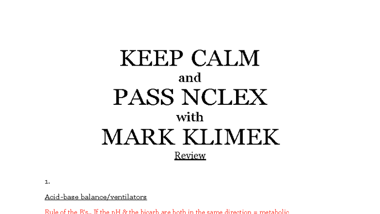 Mark Klimek NCLEX Review Notes: Mastering Acid-Base Balance & More ...