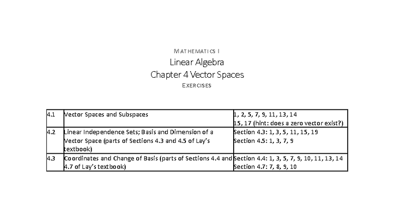 Lecture 05 Exercises - ahkshkjhakhas - MATHEMATICS I Linear Algebra ...