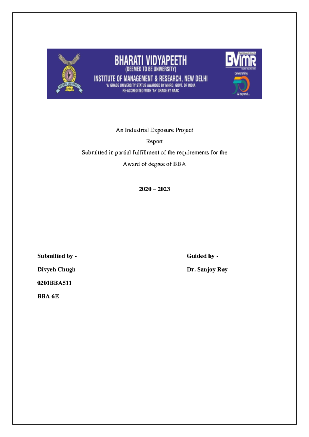 Industrial Exposure Project Report: SBI Bank - BBA 0201BBA - Studocu
